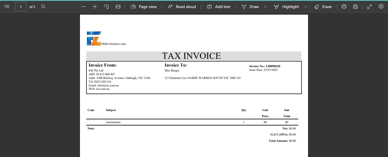 How to view and download tax invoices – EIZ Docs