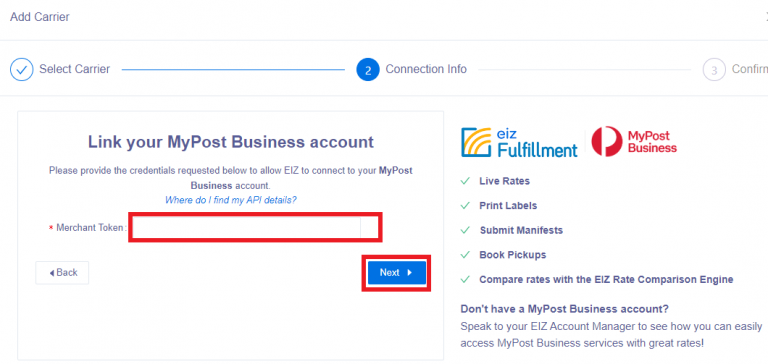 How to setup MyPost Business on EIZ Fulfillment – EIZ Docs