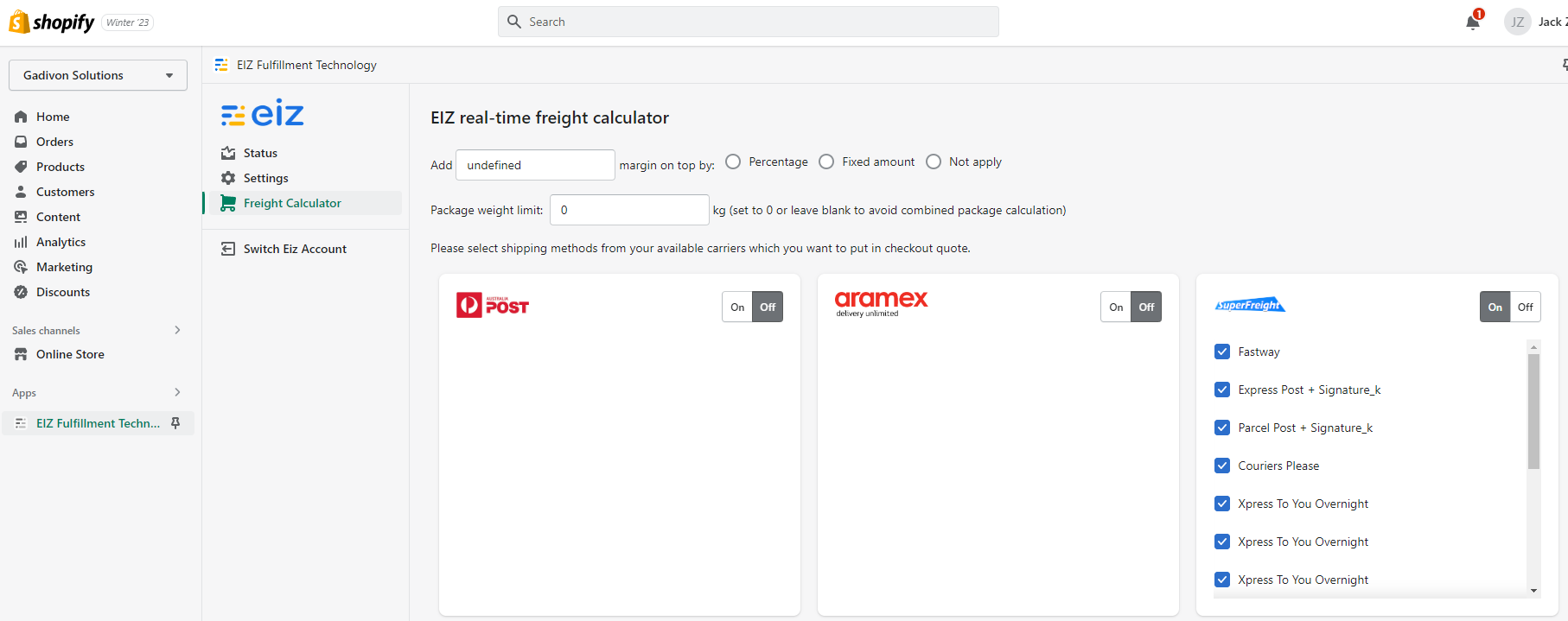 How to setup EIZ App Shopify shipping calculator – EIZ Docs
