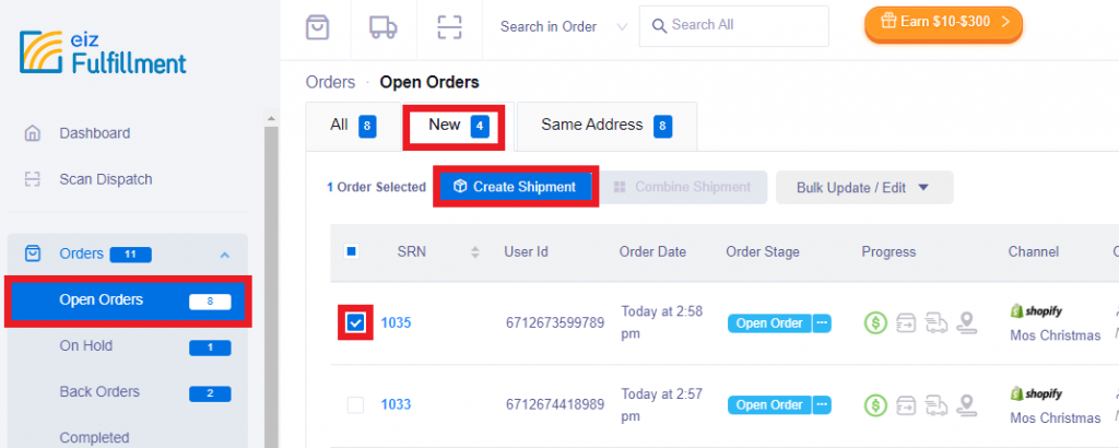 How to create Shipments from orders – EIZ Docs